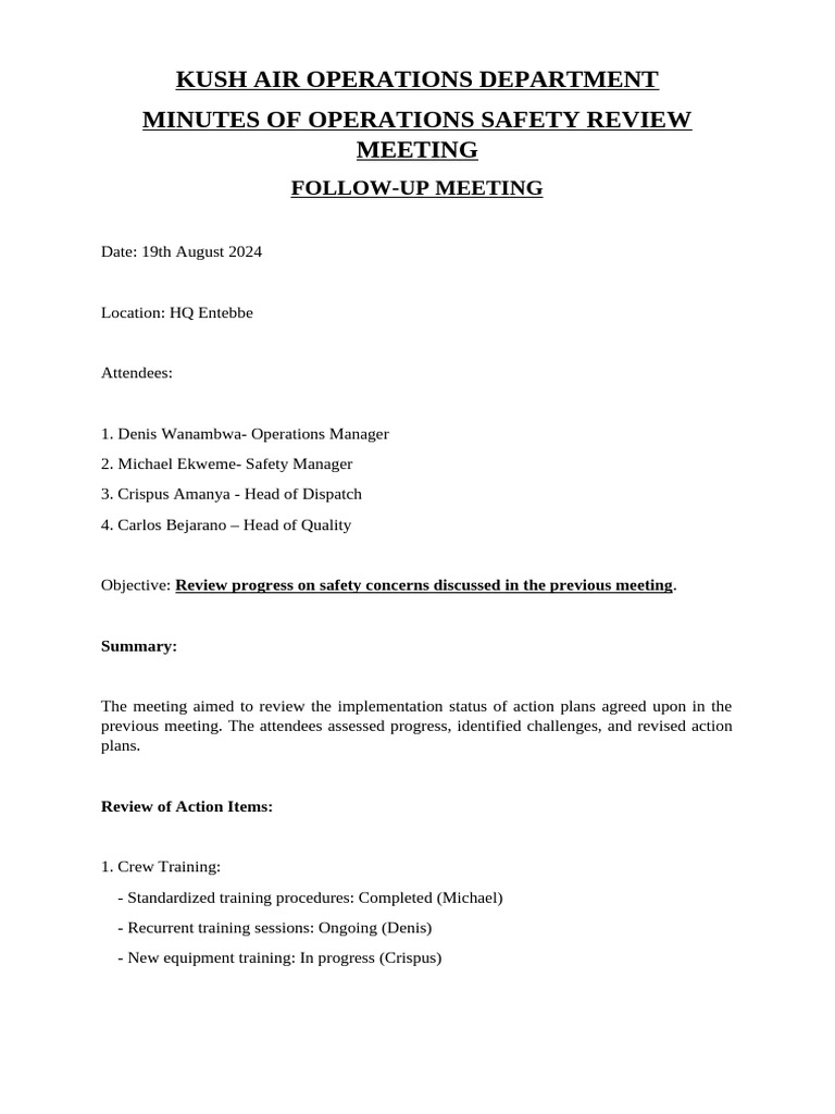 Kush Air Safety Review Meeting Minutes | PDF | Audit