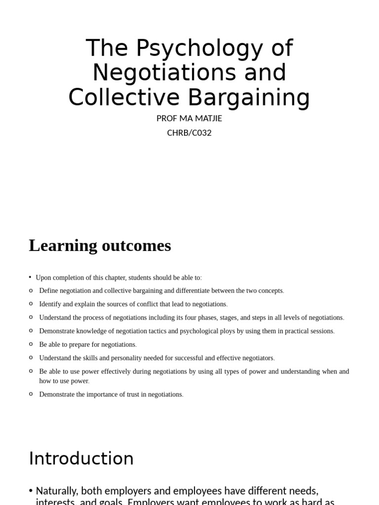 Chapter 6 the Psychology of Negotiations and Collective Bargaining | PDF | Negotiation | Employment