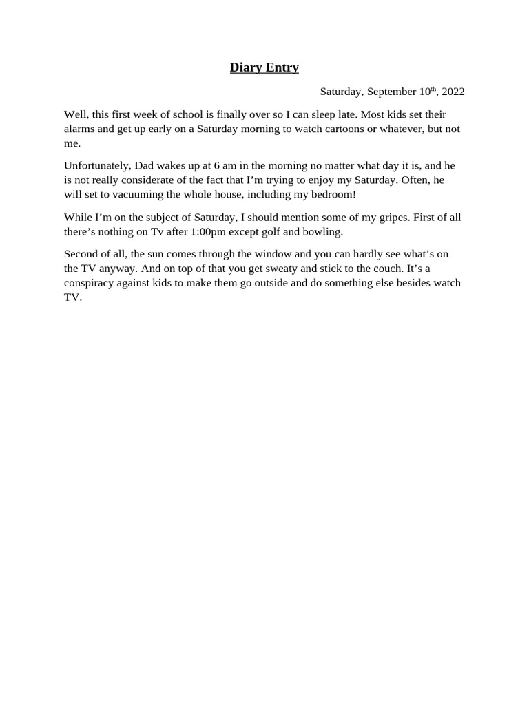 Diary Entry - Diary of A Wimpy Kid | PDF