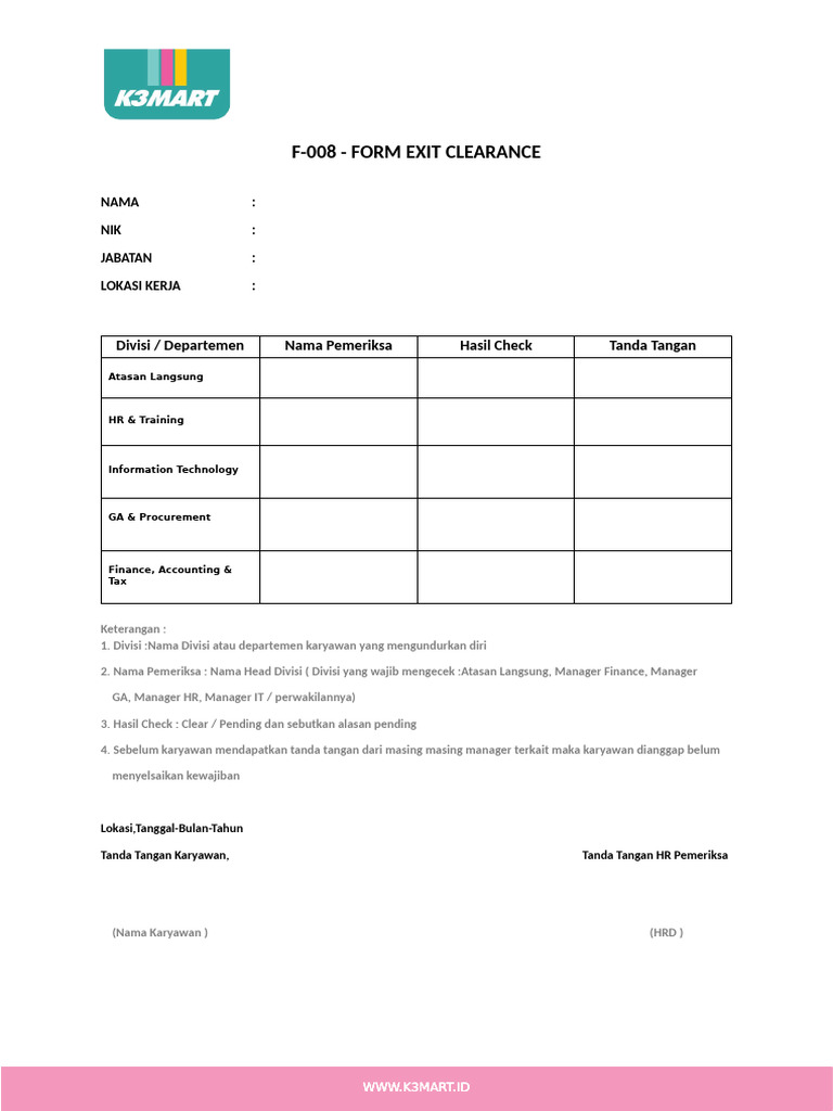 Formulir Exit Clearance Karyawan | PDF