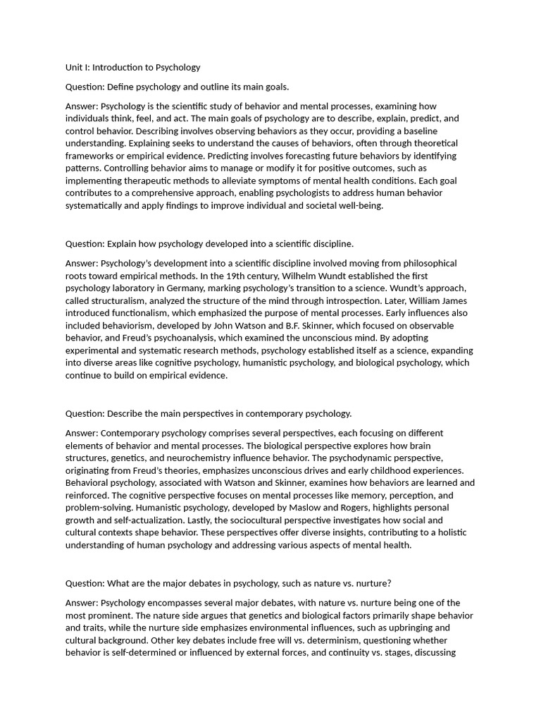 Foundations of Psychology and Its Goals | PDF | Perception | Classical Conditioning