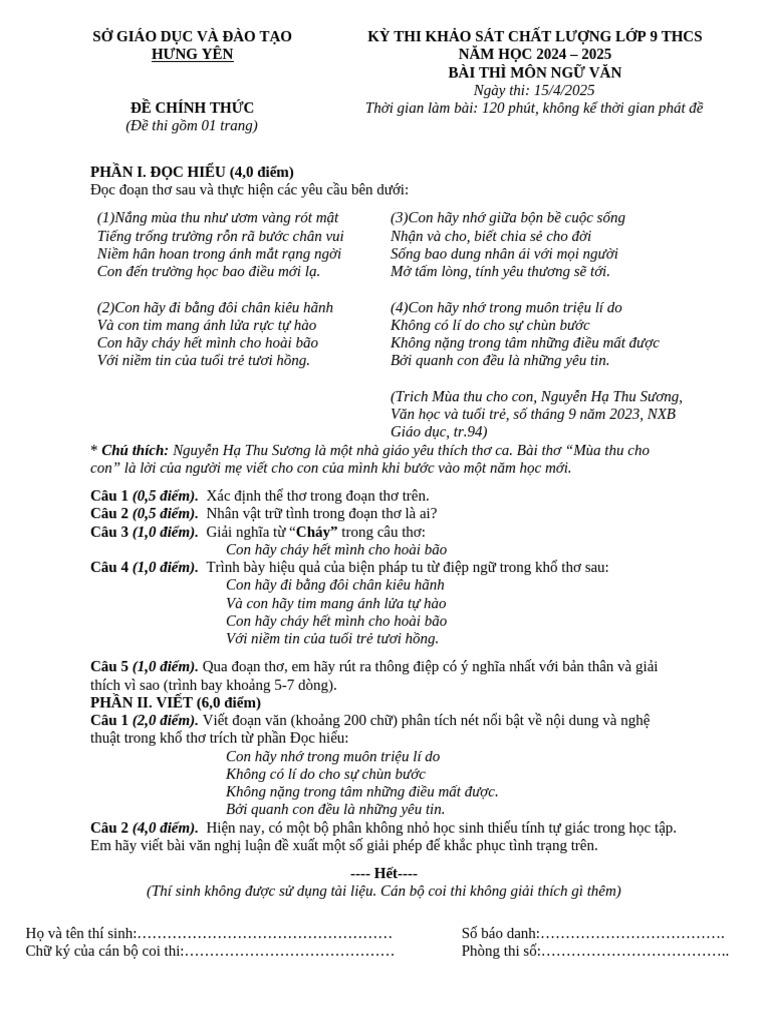 De Thi Khao Sat Chat Luong Lop 9 Thcs | PDF