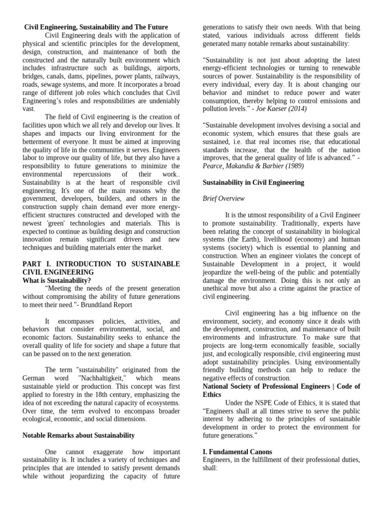 Civil Engineering, Sustainability and The Future | PDF | Sustainability | Sustainable Development