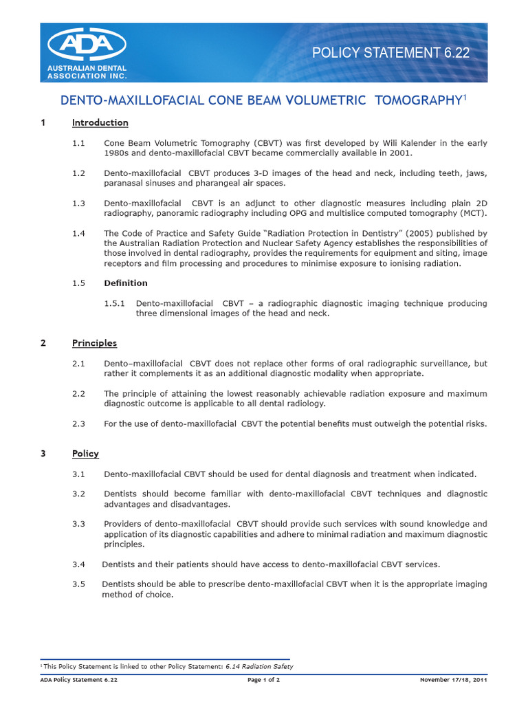 m418698 - v1 - Policy Statement 6.22 Dento-Maxillofacial Cone Beam Volumetric Tomography | PDF ...