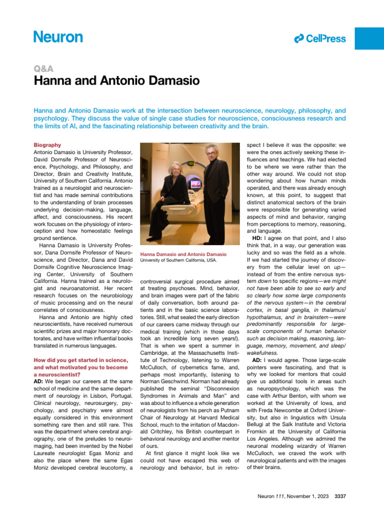 Hanna and Antonio Damasio Neuron1 | PDF | Consciousness | Mind