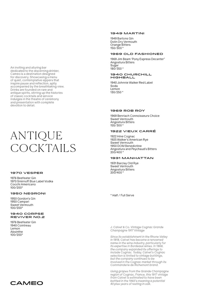 Cameo Menu December 2023 | PDF | Alcoholic Drinks | Distilled Drinks