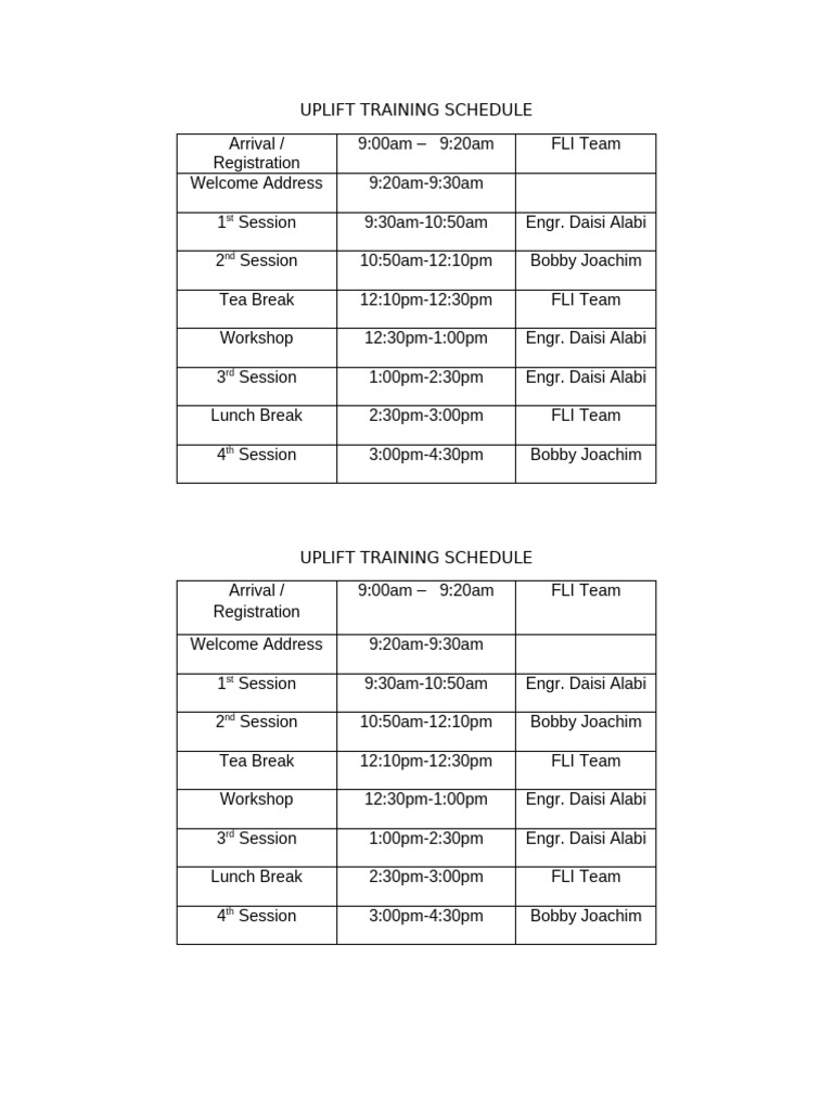 TRAINING SCHEDULE | PDF