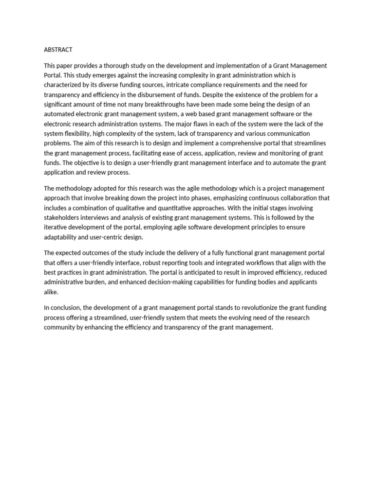 Grant Management Portal Development Study | PDF
