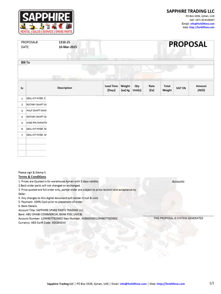 P1310 - Parts Offer (AED) | PDF
