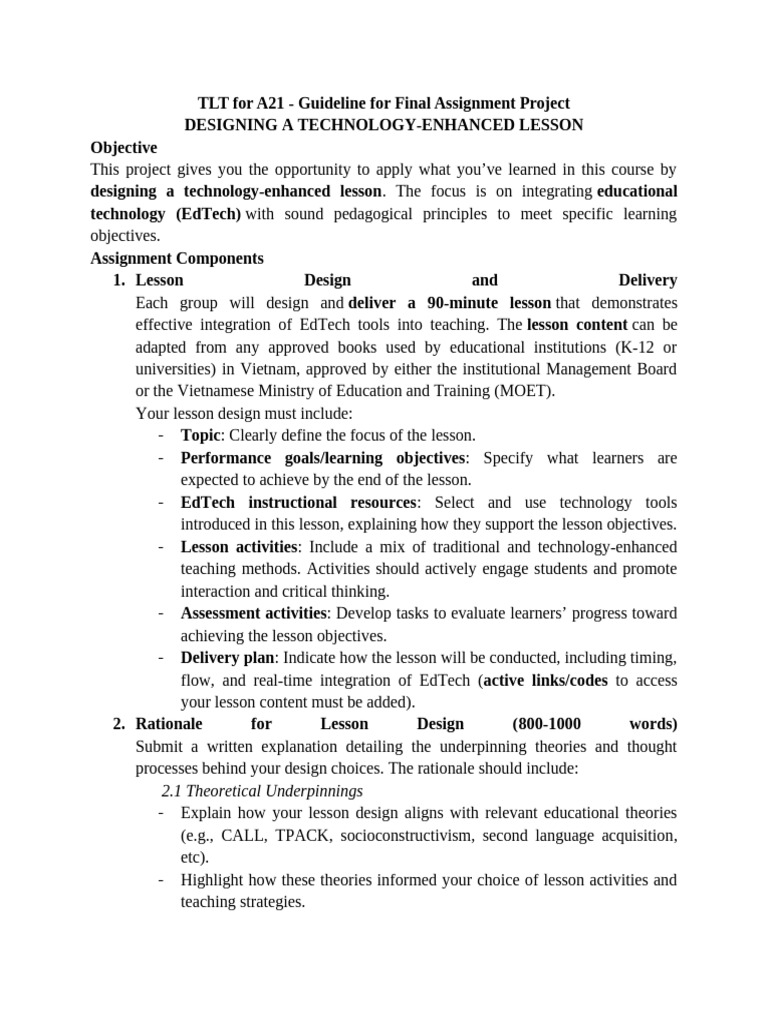 TLT For A21-Guideline For Final Assignment | PDF | Educational Technology | Learning