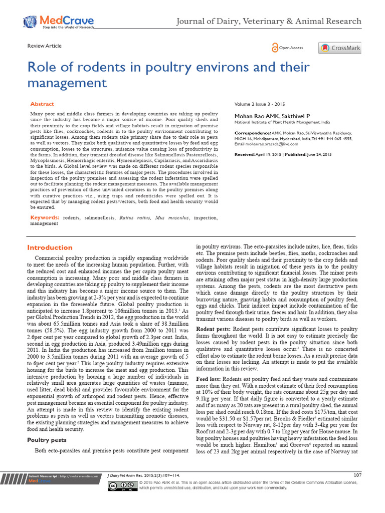 Role of Rodents in Poultry Environs and | PDF | Pest (Organism) | Rodent