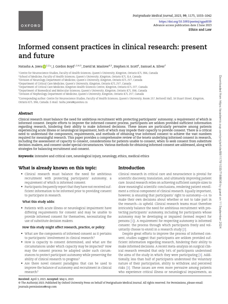 Informed Consent in Clinical Research | PDF | Informed Consent | Mental ...