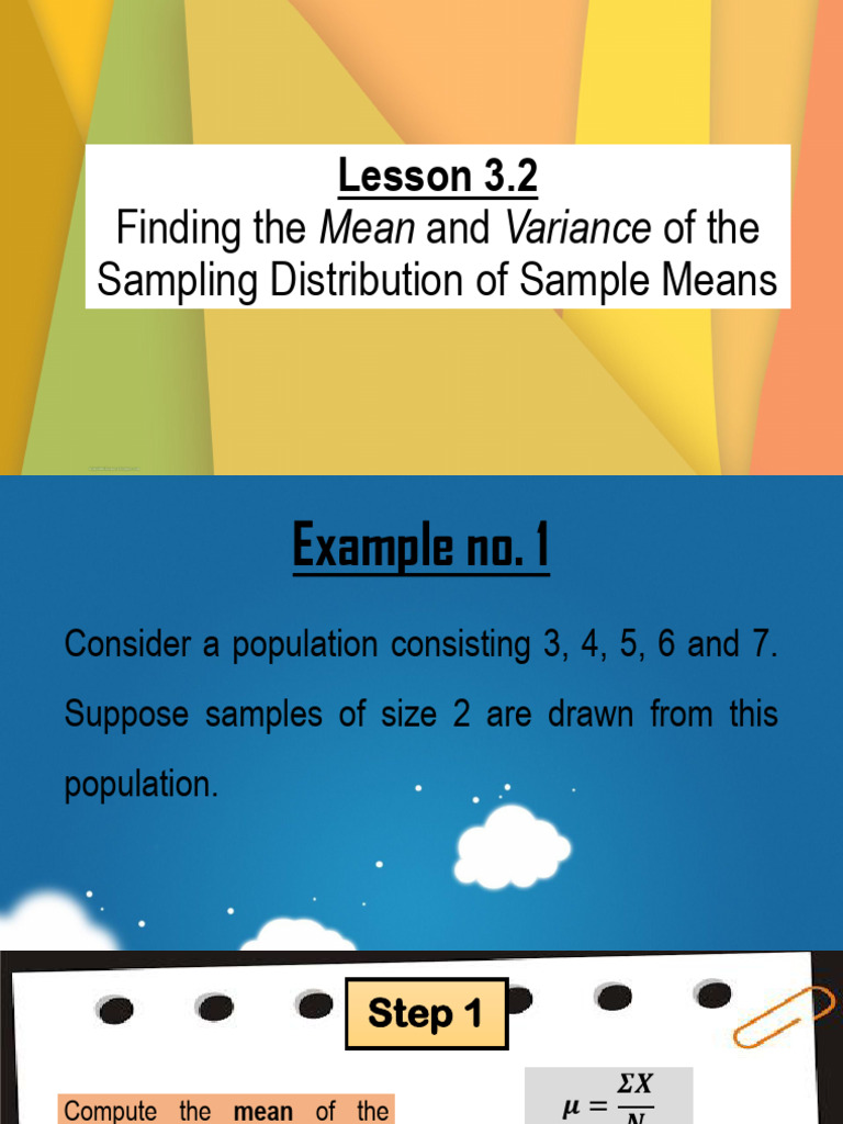Mean and Variance of Sampling Distribution | PDF | Variance | Mean