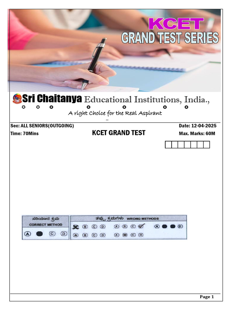 12-04-2024 All Seniors Kcet Gt-8 (On Total Syllabus) Maths Q.paper | PDF | Mathematical Objects ...