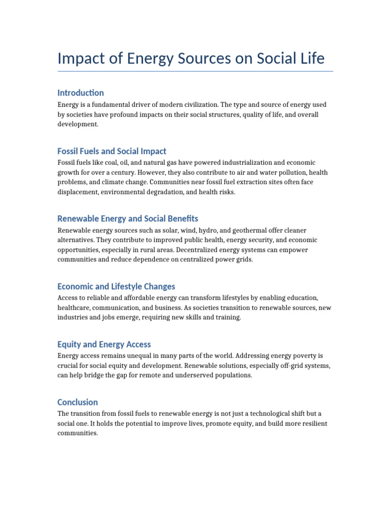 Social Impact of Energy Sources | PDF