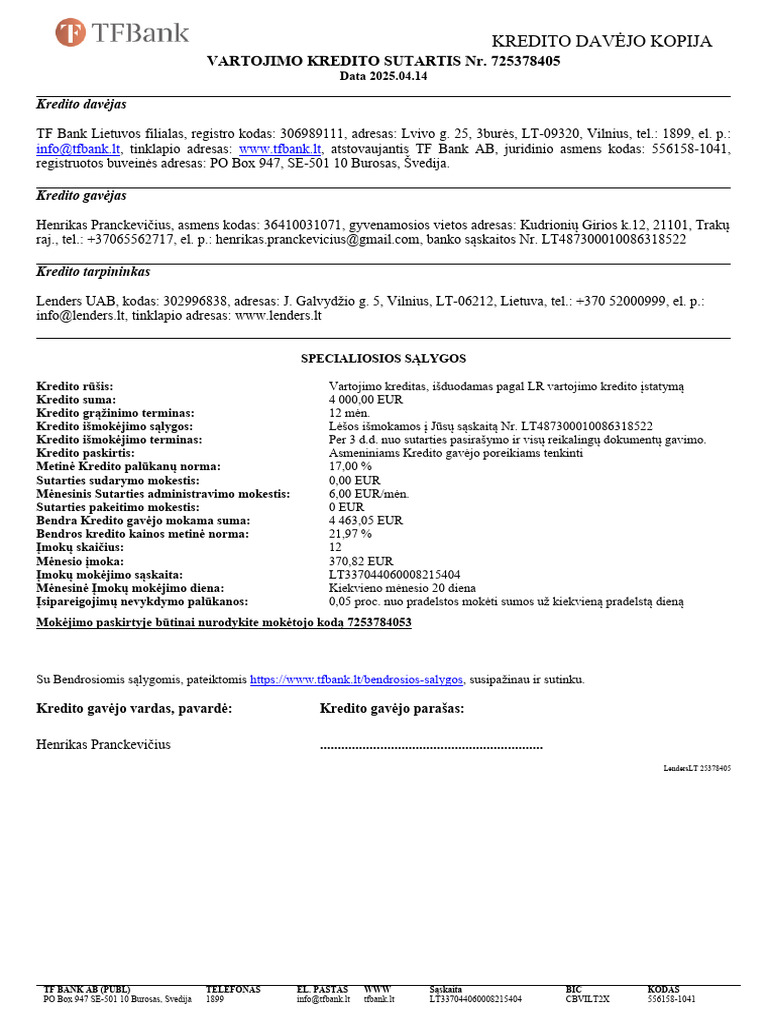 TF Bank Dokumentas Pasirašymui - 67fcb7a565564c15bc803d6a | PDF