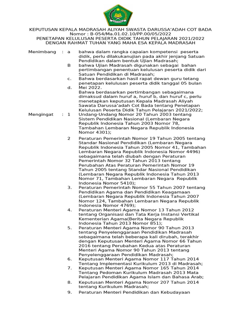 SK Kelulusan Siswa 2022 | PDF