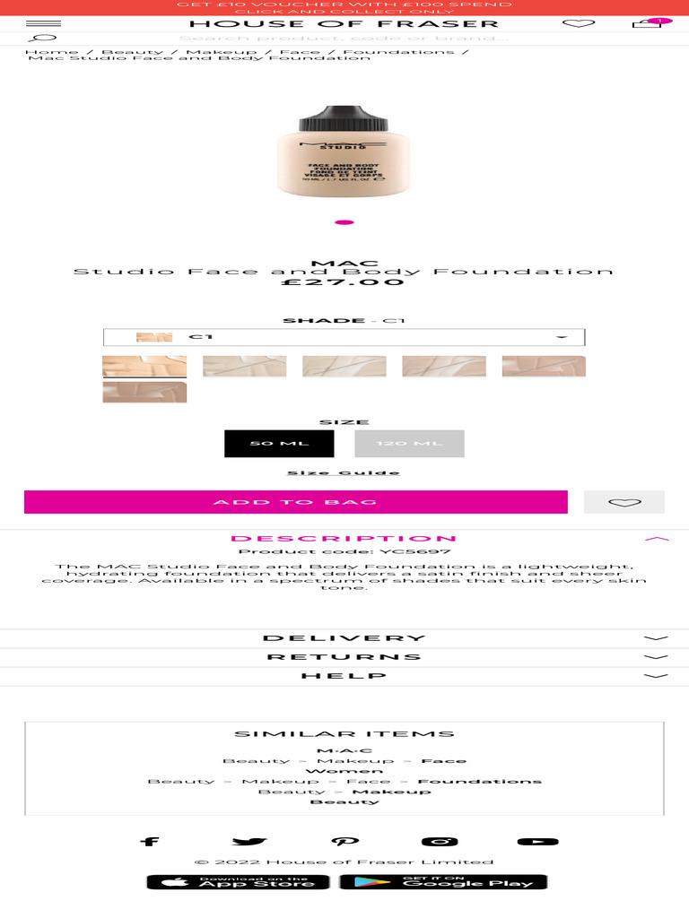 Mac Studio Face and Body Foundation Unclassified House of Fraser | PDF