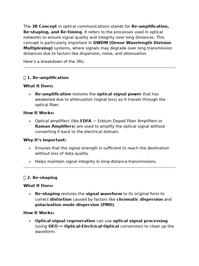 The 3R Concept in Optical Communications | PDF | Fiber Optic ...