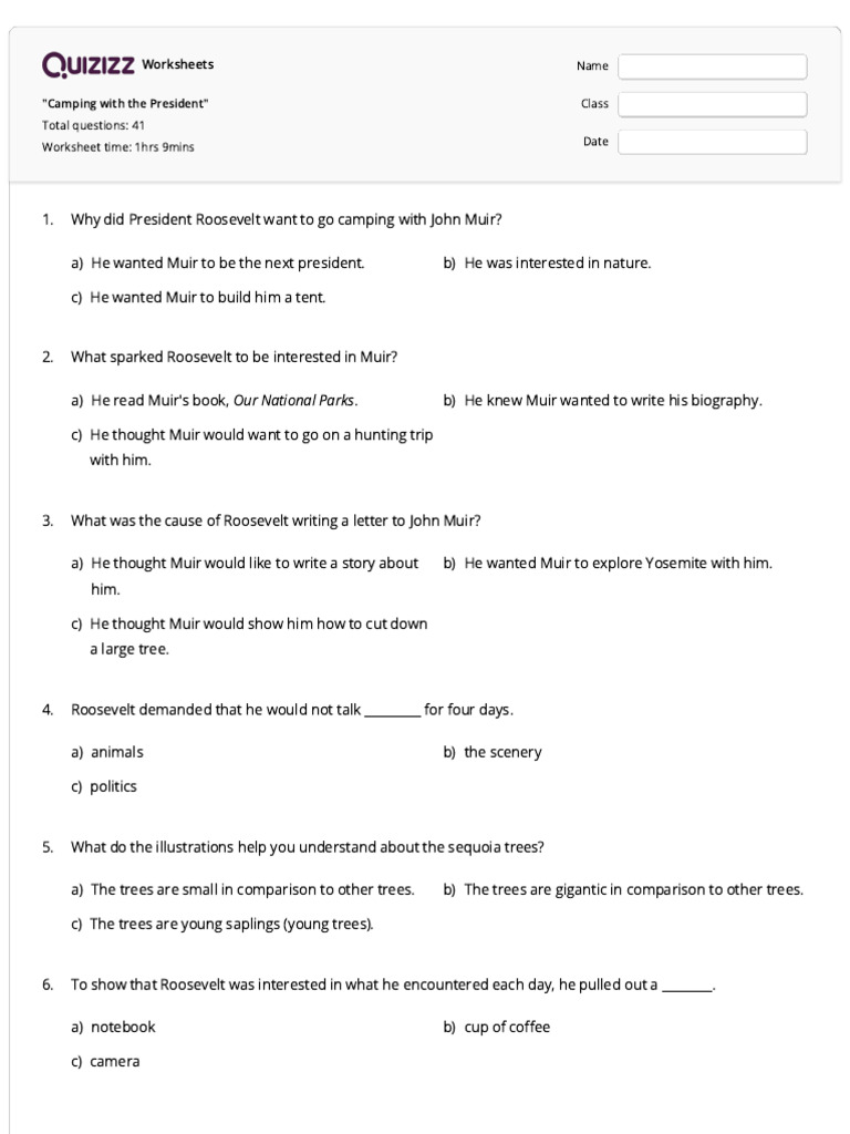 Camping With The President - Questions | PDF | John Muir | Yosemite ...