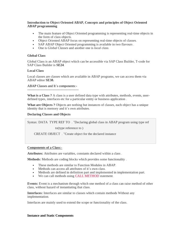 Object Oriented Abap Introduction Pdf Class Computer Programming Method Computer