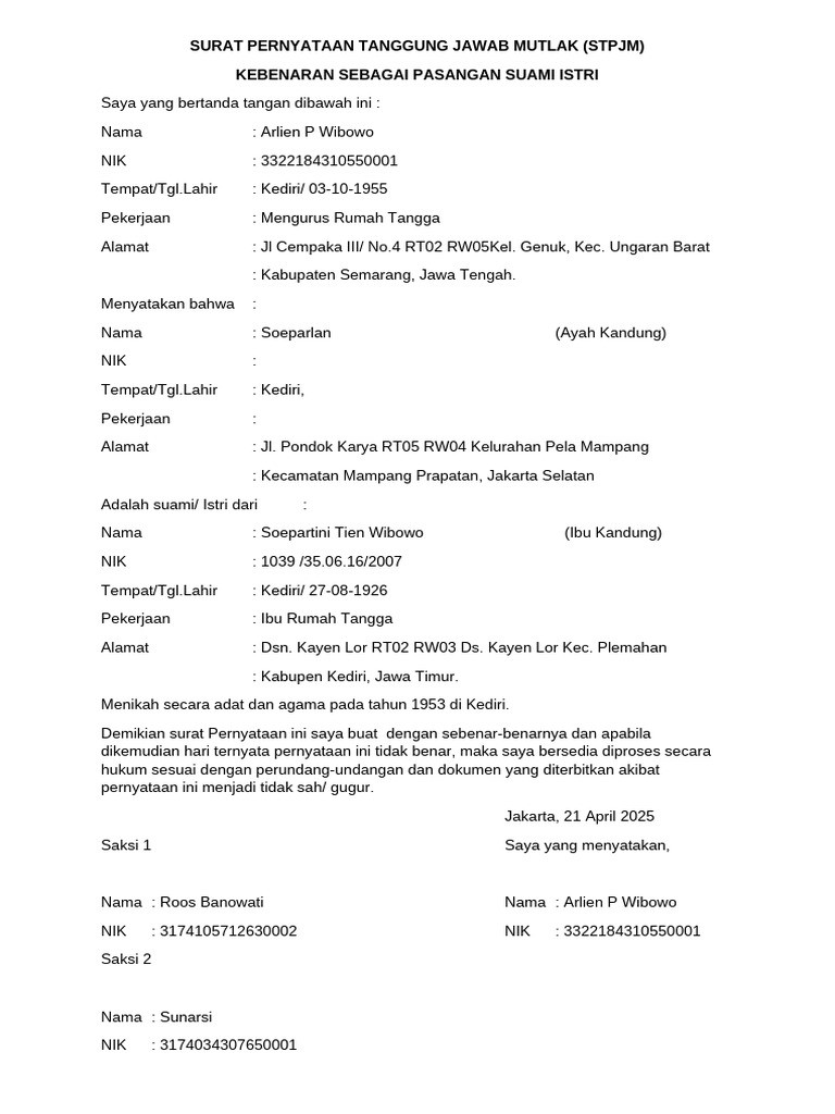 Surat Pernyataan Tanggung Jawab Mutlak | PDF