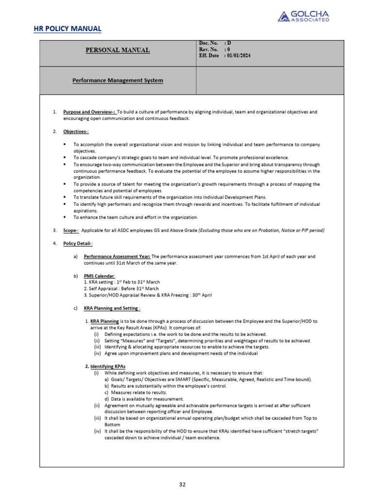Performance Management Policy (Amended) | PDF | Performance Appraisal | Organizational Behavior