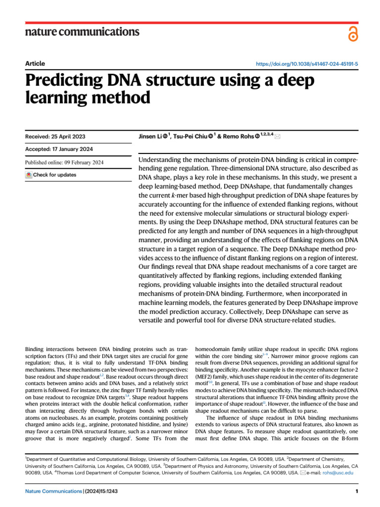 Predicting DNA Structure Using A Deep | PDF | Dna | Molecular Biology