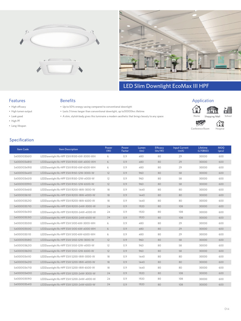 LED Downlight Specs and Benefits | PDF | Alternating Current ...