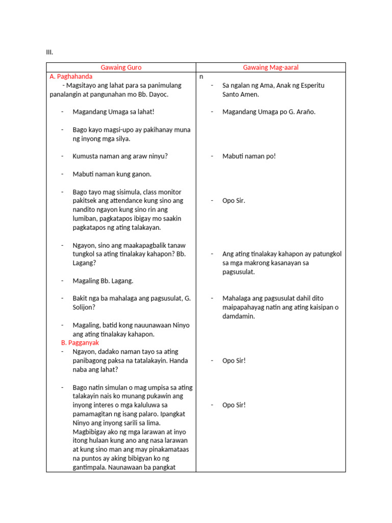 AA.arano Banghay Aralin III | PDF
