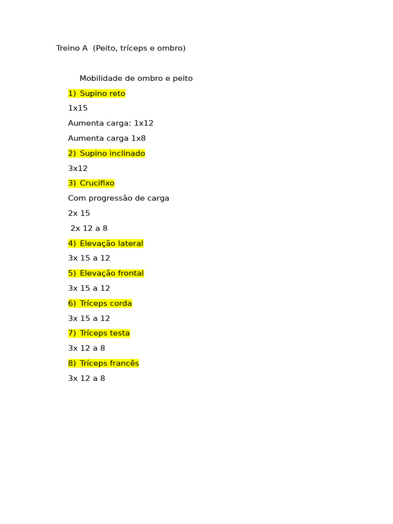 Treino a (Peito, Triceps e Ombro) | PDF