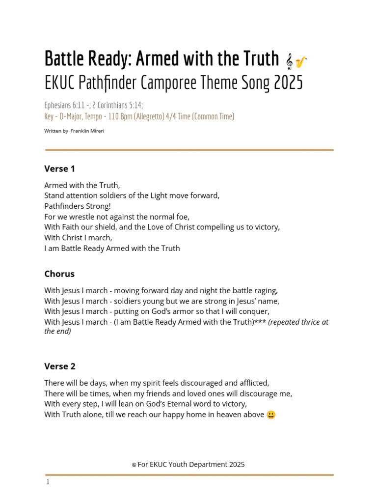 Battle Ready - EKUC Pathfinder Camporee Theme Song 2025 - 250331 ...
