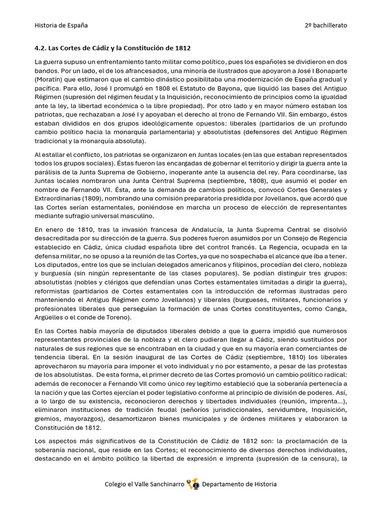 Cortes de Cádiz y su Constitución de 1812 | PDF | Gobierno | Ciencias ...