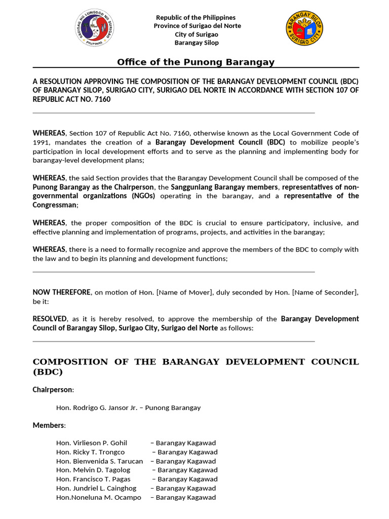 BDC RESOLUTION BDC Membership | PDF | Government