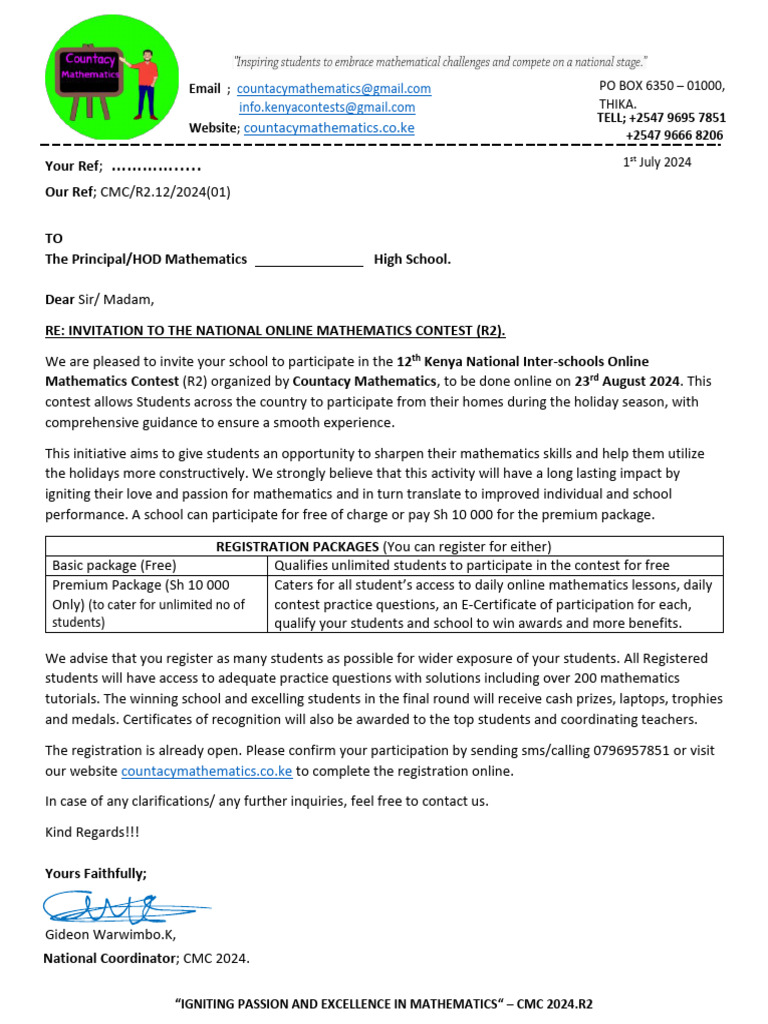 12th Maths Cont Invite Letter R2 | PDF