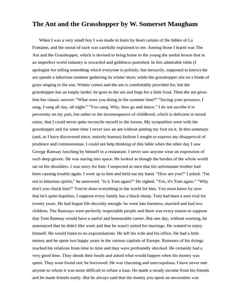 The Ant and The Grasshopper | PDF