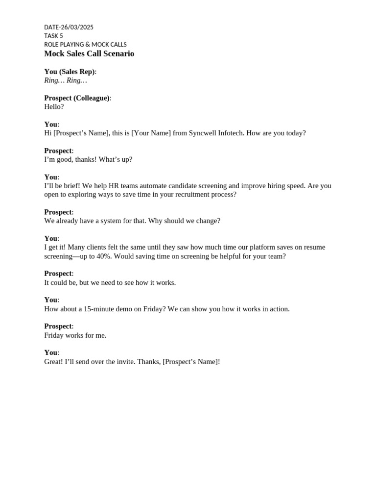 Task 5 Role Playing & Mock Calls | PDF