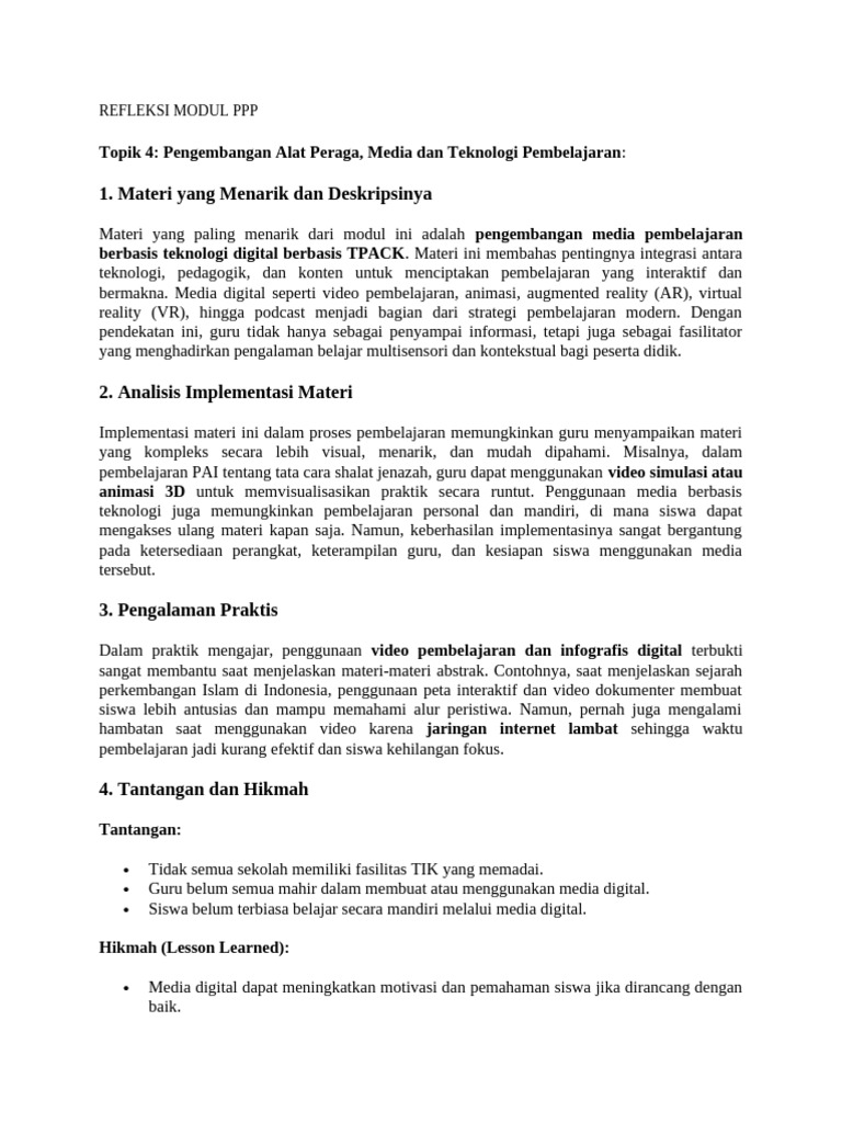 Refleksi Topik 4 Modul PPP | PDF