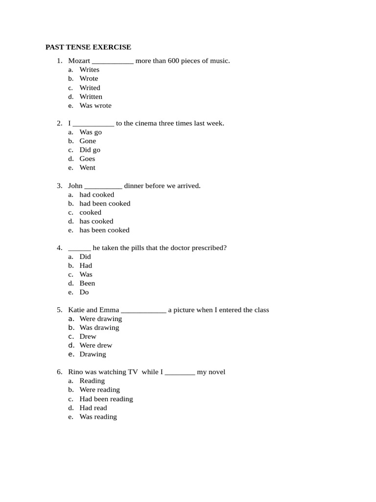 Past Tense Grammar Exercise | PDF