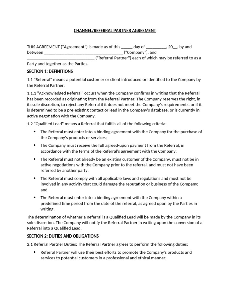 Channel - Referral Partner Agreement Template | PDF | Indemnity | Justice