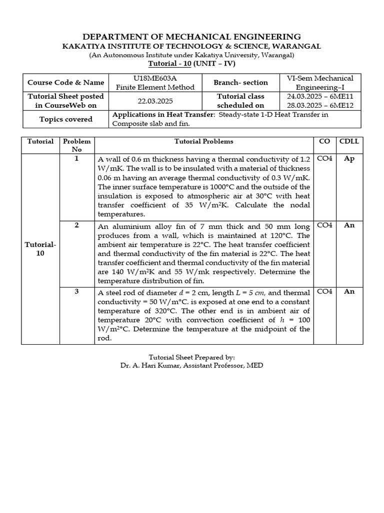 TutorialSheet 10 Solutions | PDF | Heat Transfer | Thermal Insulation