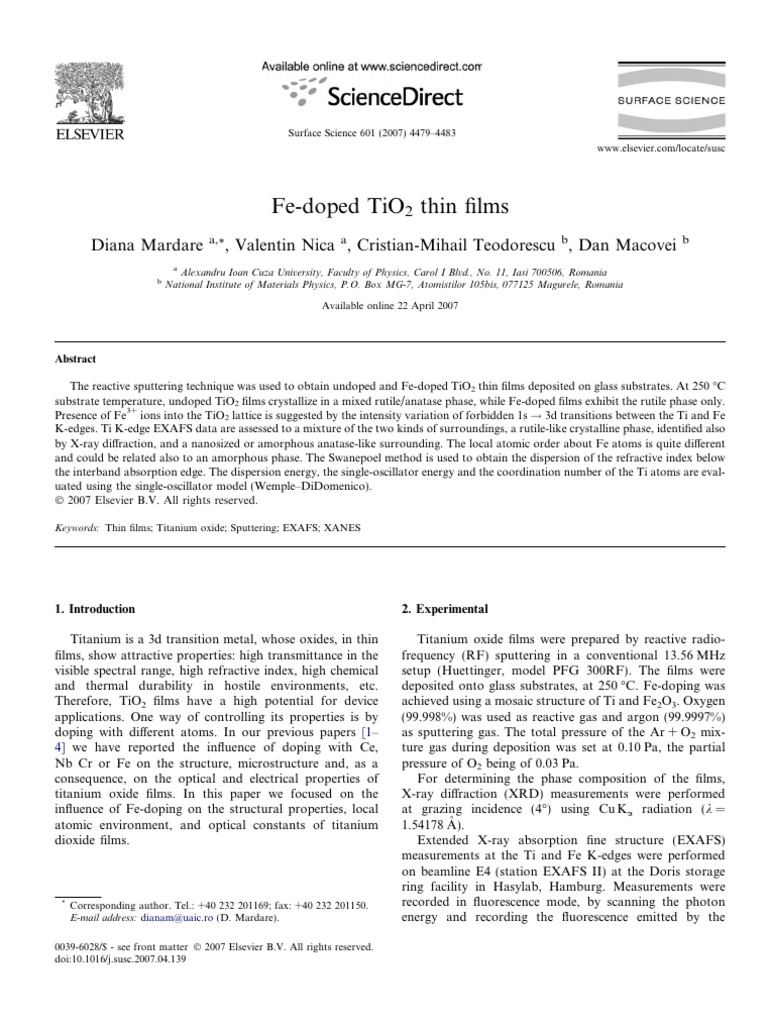 2007 Fe-Doped TiO2 Thin Films | PDF | Titanium Dioxide | Absorption ...