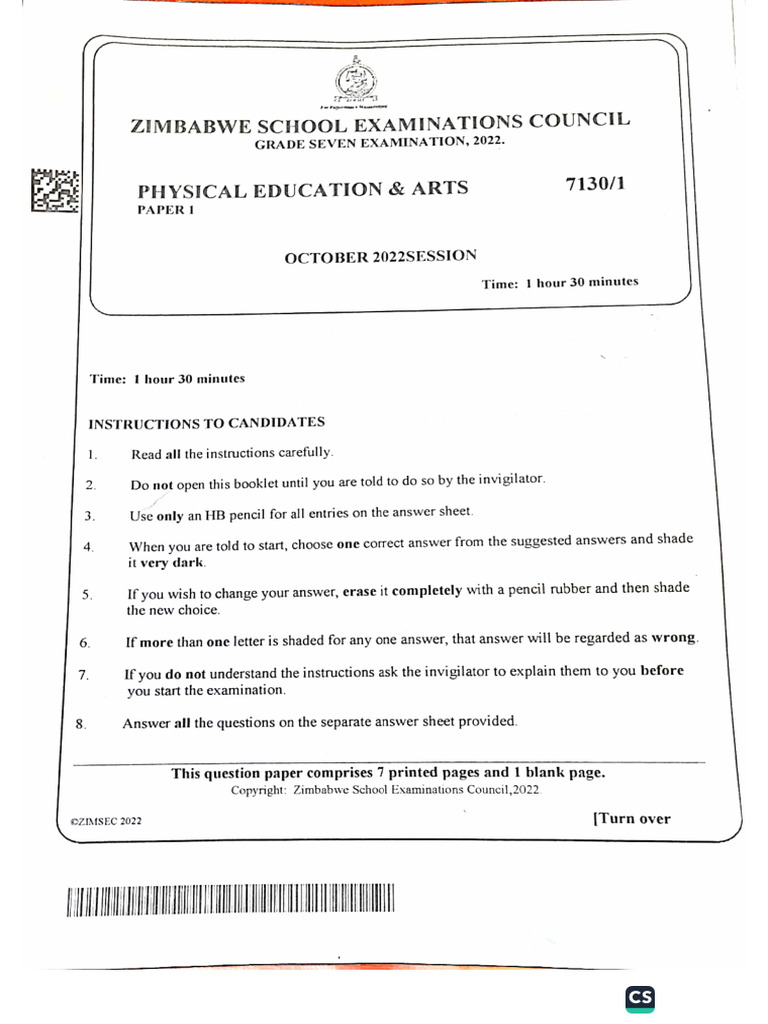 PE and Arts Grade 7 Paper 1 | PDF