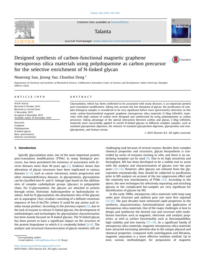 Talanta: Nianrong Sun, Jizong Yao, Chunhui Deng | PDF | Biochemistry ...