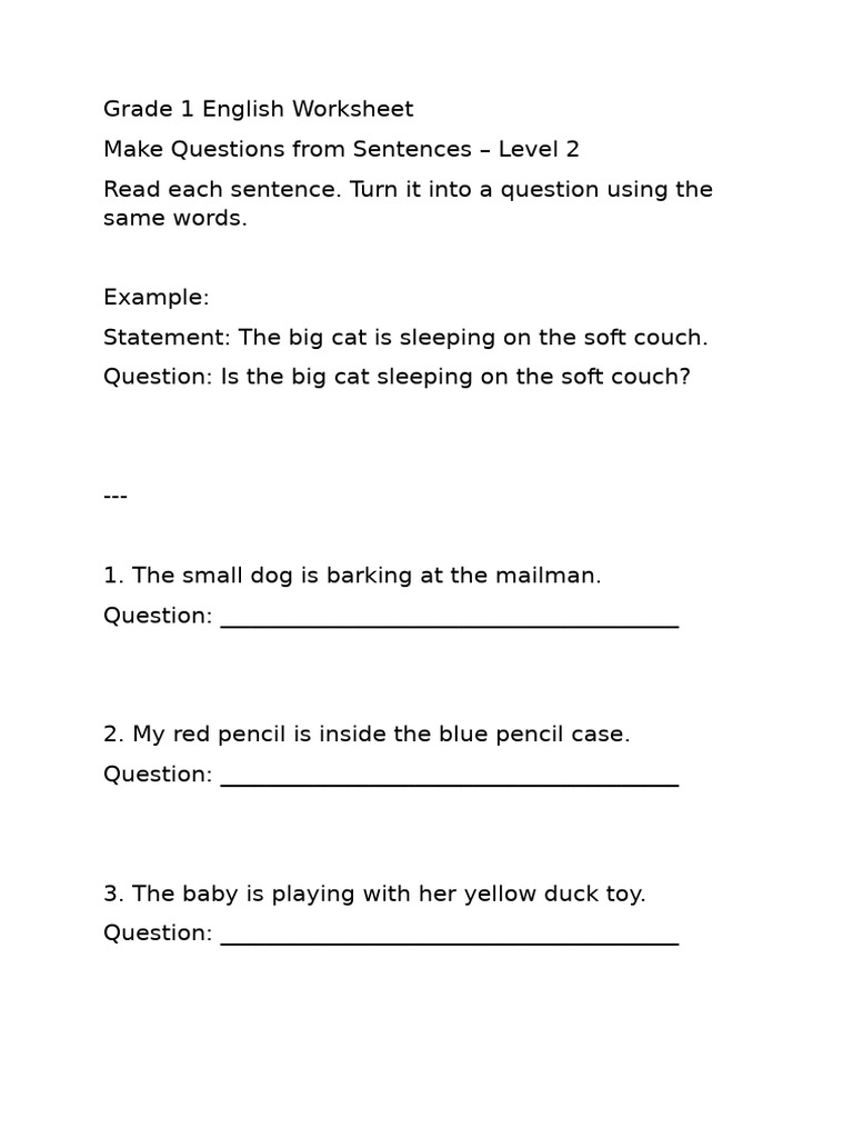 Grade 1 Question Formation Worksheet | PDF