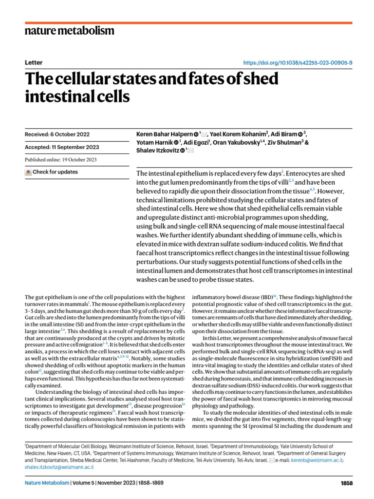 Viability of Shed Intestinal Cells | PDF | Gastrointestinal Tract ...
