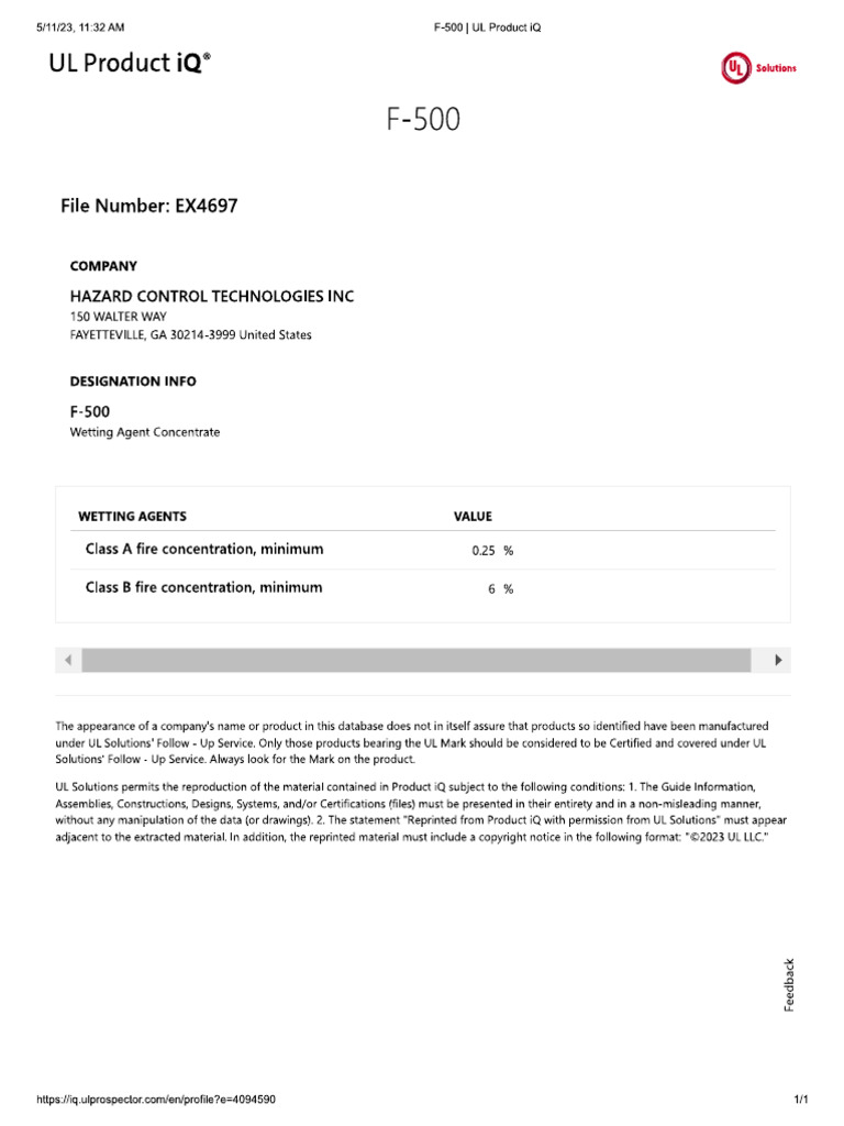 UL Certification F500 | PDF