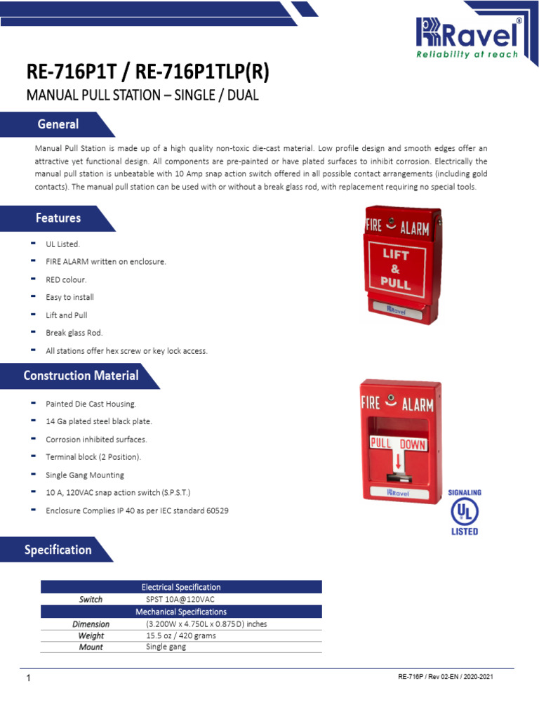 Manual Pull Station Specifications | PDF | Switch | Building Engineering