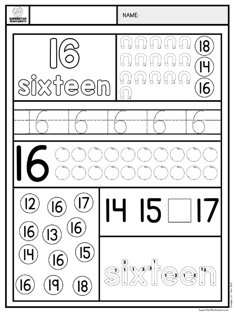 Preschool Number 16 Worksheet | PDF