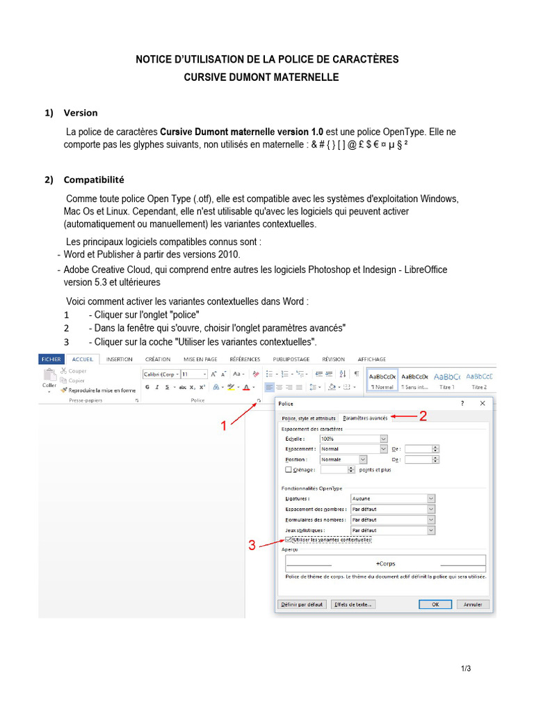 Utilisation de la police Cursive Dumont | PDF | Microsoft Word | Police ...